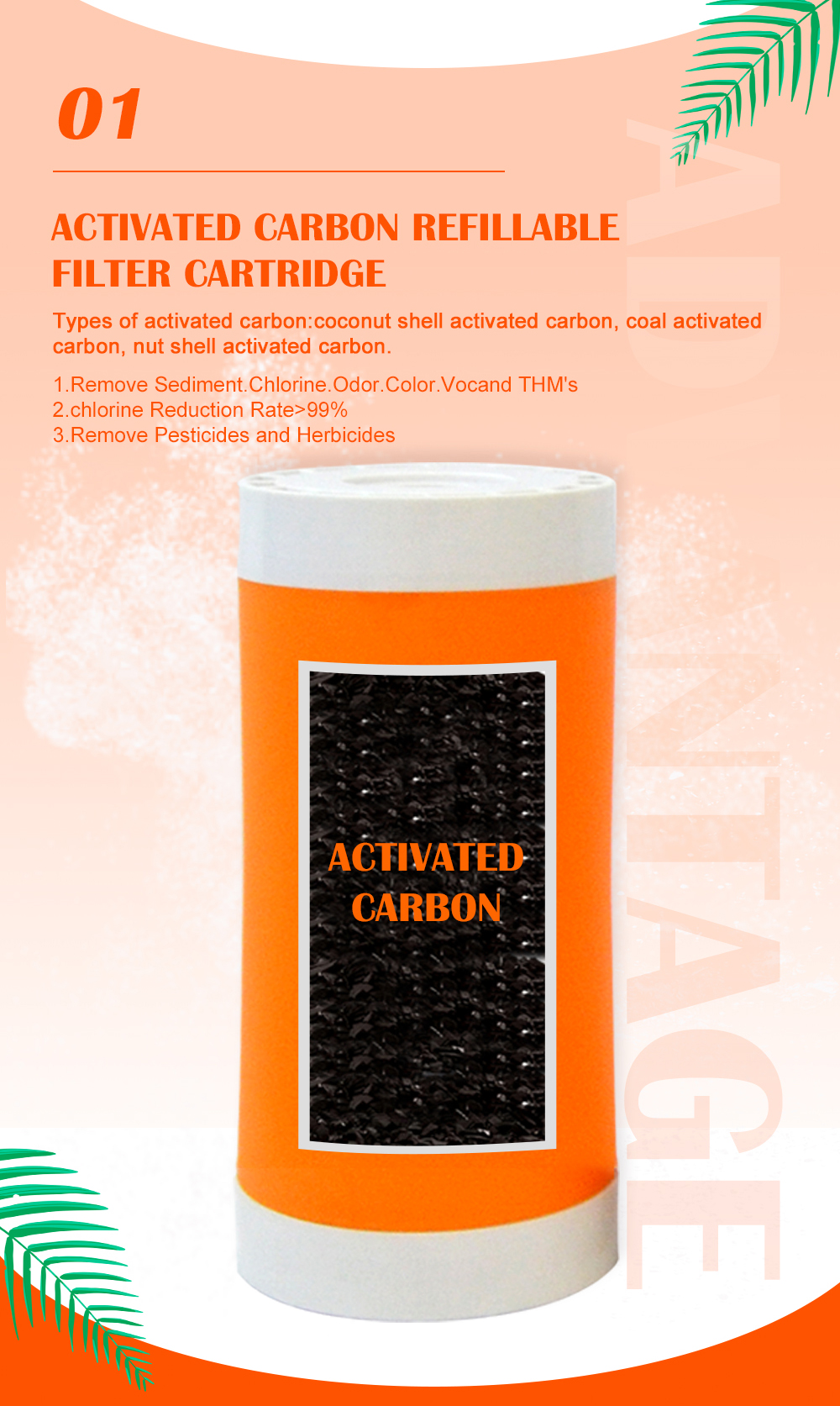 Refillable 20"*2.5 Activated Carbon Cartridge - Buy refillable carbon ...